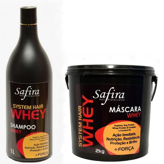 Kit Whey System Shampoo 1L + Mascara 2Kg Safira Hair - No Magalu ...