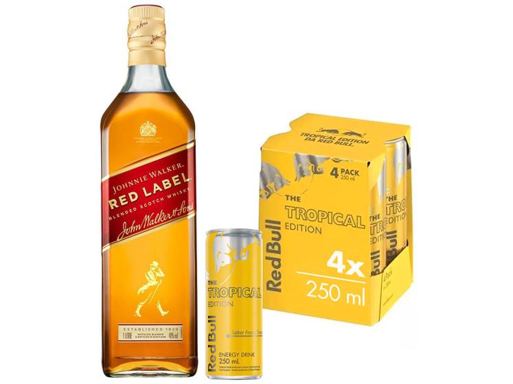Kit Whisky Johnnie Walker Red Label Escocês - 1L + Red Bull Frutas ...