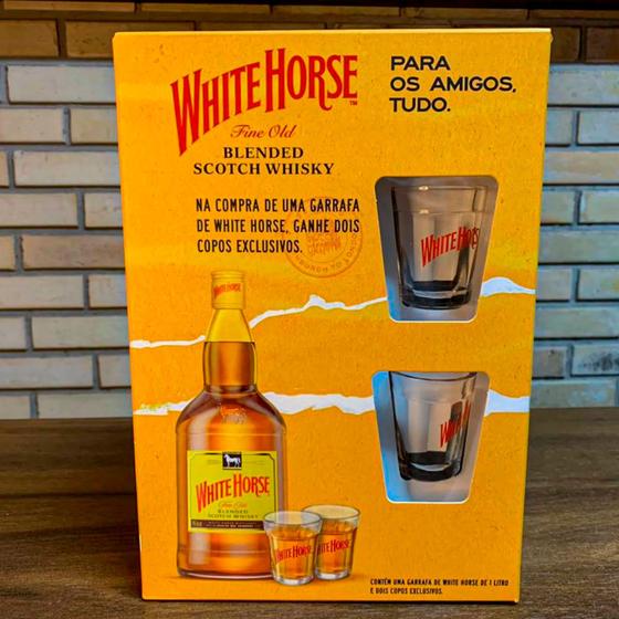 Kit White Horse Whisky 1L + 2 Copos + Caixa presente - White Horse Whisky Kit - Whisky ...