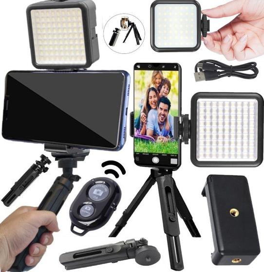 Kit Youtuber Completo Tripé de Câmera + Luz Led Iluminador Flash Painel ...