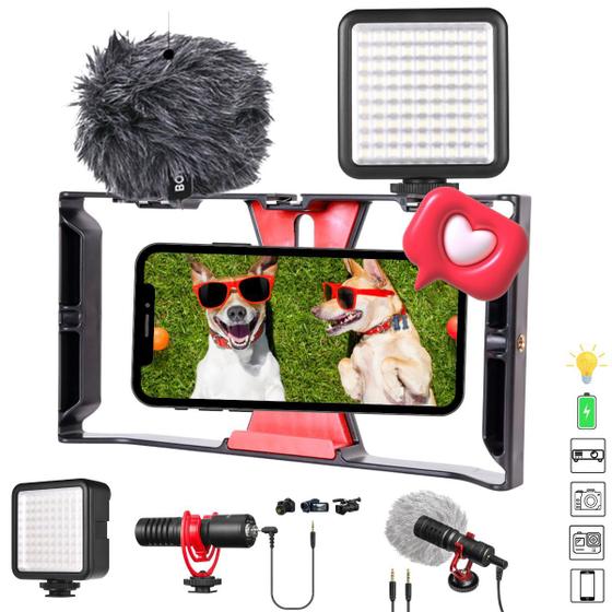Kit youtuber Estabilizador Microfone Gravação Celular 81 Led - PDIMPORT ...