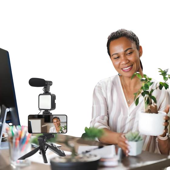 Kit Youtuber para Camera ou Celular com Led com Microfone e Tripé ...