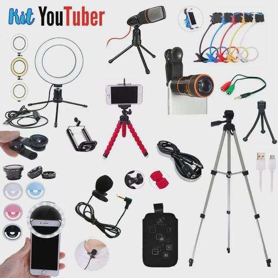 Kit Youtuber Profissional 2 Gravação Tripé Zoom Ring Ligth Suportes ...