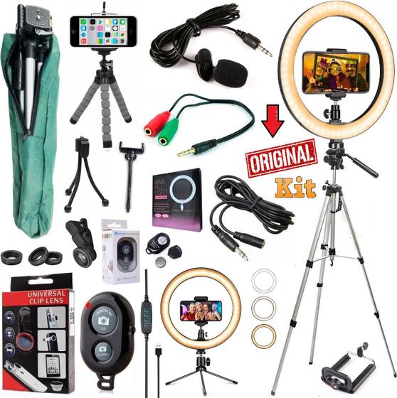 Kit Youtuber Profissional Microfone Lapela Tripé 1,30m Câmera Celular ...