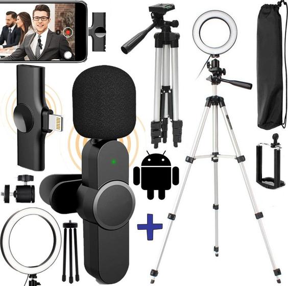 Kit Youtuber Tripé Pedestal Celular + Microfone Lapela Sem Fio Android ...
