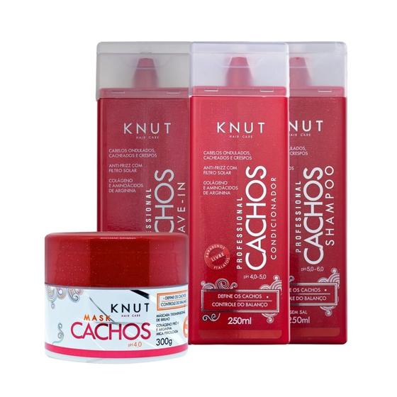 knut Cachos Kit (4 Produtos) Shampoo+Condicionador 250ml+ Máscara 300g ...