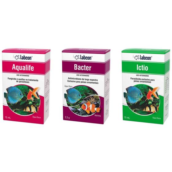 Labcon Kit Medicamento P/ Aquário Ictio Aqualife Bacter - Peixes ...