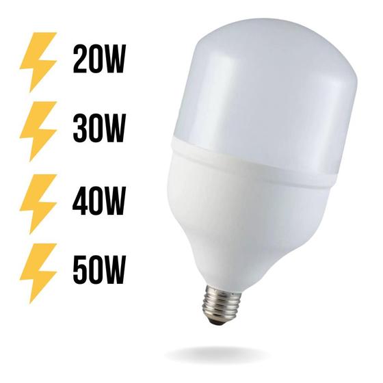 Lâmpada Bulbo E27 Led Bivolt Branco Frio 20w 30w 40w 50W 6500K - Luz Sollar - Lâmpada de LED ...