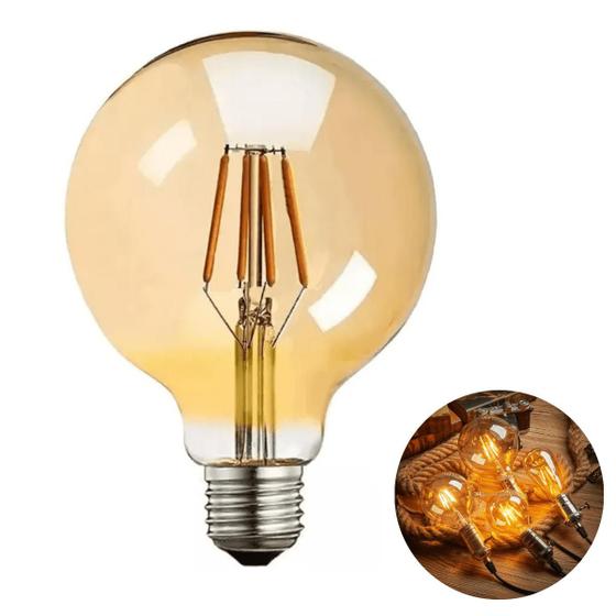 Lâmpada Filamento de Led Retrô Vintage G80 4w Bivolt E27 Amarelo Âmbar Galaxy Led 1 ano de ...