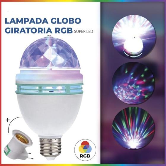 Lâmpada Giratória Colorida Led Bola Maluca Rgb + Adaptador Tomada para ...