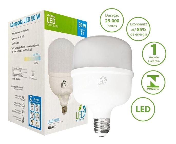 Lâmpada Led 50w Bivolt Super Bulbo Alta Potencia Branco Frio - LedBee ...