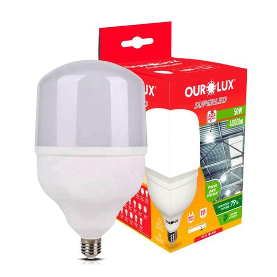 Lâmpada Led Alta Potência T Bivolt 50W E27 6500K Luz Branca - OUROLUX - Lâmpada de LED ...