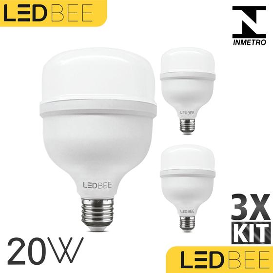 Lâmpada Led Super Bulbo Alta Potência E27 Bivolt Branco Frio 20w - LedBee - Kit com 3 unidades ...