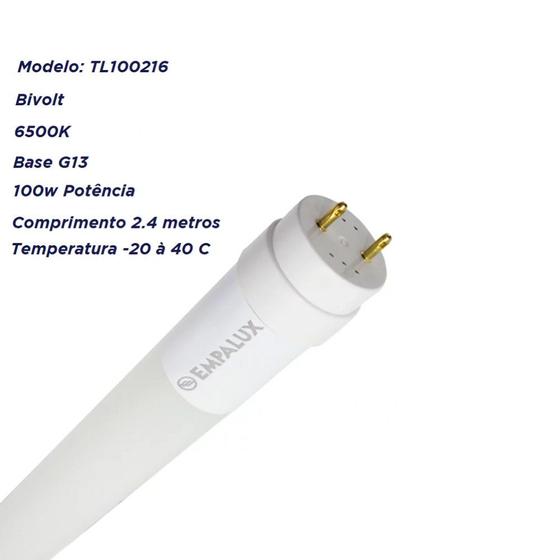 Lâmpada Led Tubular T8 11000 lm 100W 6500K 240cm Bivolt VIDRO - Empalux - Lâmpada de LED ...