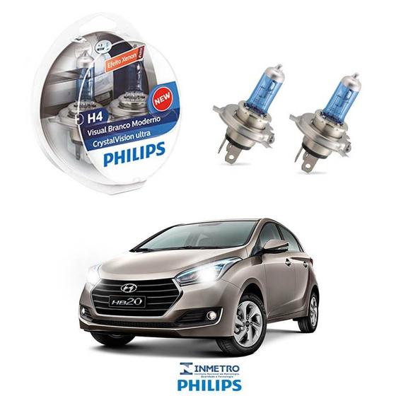 Lâmpadas Farol Hyundai HB20 Philips H4 CrystalVision - Lâmpada para ...