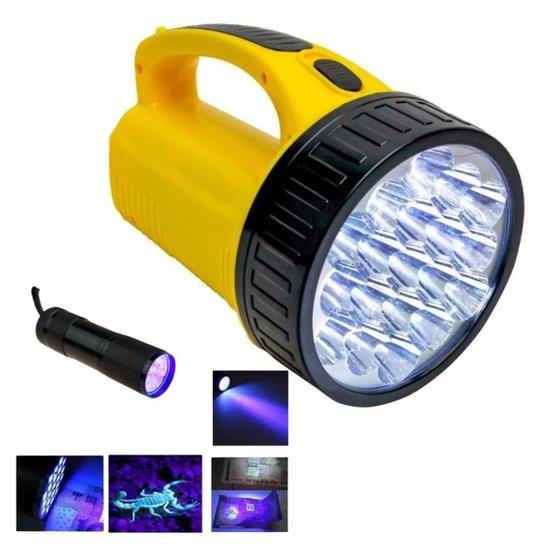 Lanterna Holofote de mão 19 LED com alça Recarregavel e Mini Lanterna ...