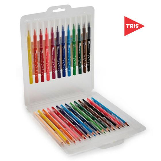 Lápis De Cor 12 + Hidrocor 12 + Lápis Escrever Hb Kit Escola - TRIS ...