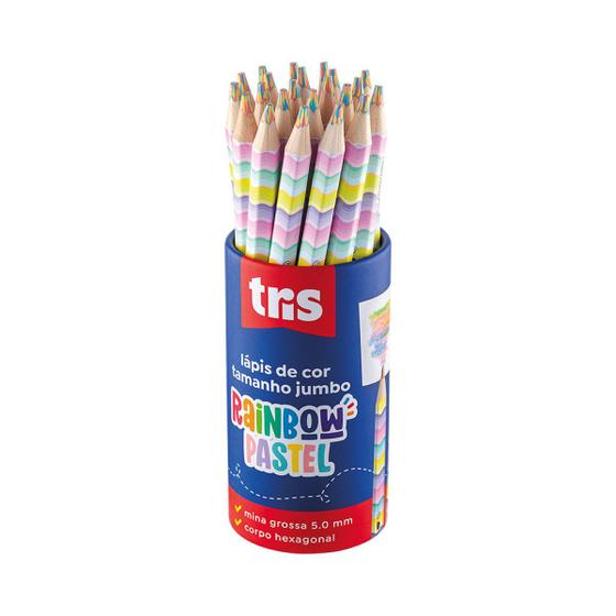Lápis de Cor Jumbo Rainbow Mina Colorida Pastel Pote c/ 24 - Tris ...