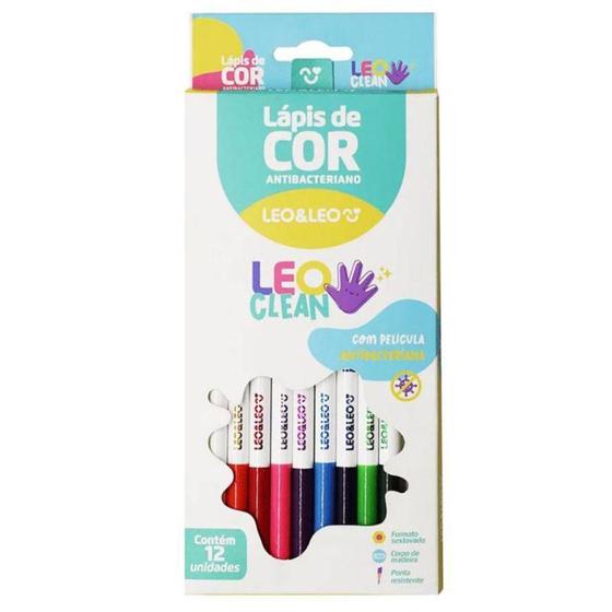 Lápis de Cor Leo Clean 12 Cores Redondo Antibacteriano Leo e Leo ...