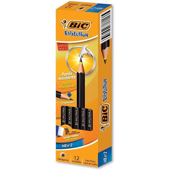 Lápis Preto HB Nº 2 Evolution Preto Hexagonal Com 12 Unidades 904320 BIC 21074 - Lápis Grafite ...