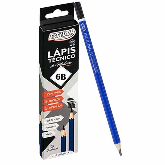Lápis Técnico 6B - Brw Sextavado Caixa Com 12 Unidades - Lápis Grafite ...