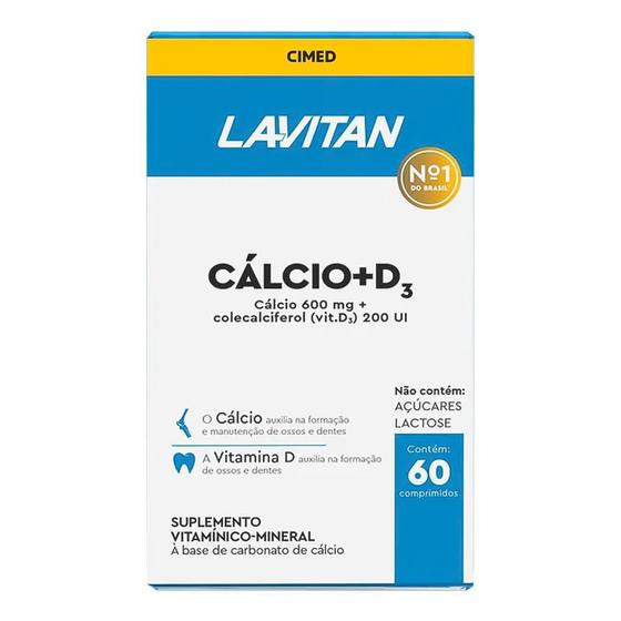 Lavitan cálcio 600mg + vitamina d3 200ui com 60 comprimidos - CIMED - Cálcio - Magazine Luiza