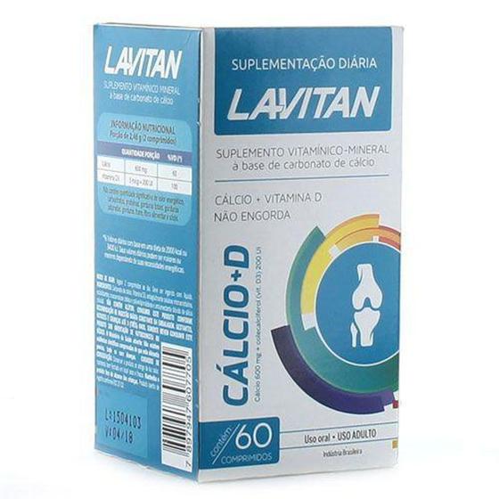 Lavitan Cálcio Calcium + Vit D3 600mg c/ 60 Comprimidos - Cálcio ...