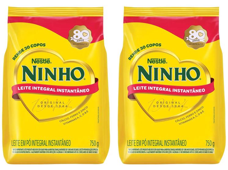 Leite em Pó Integral Instantâneo Nestlé Ninho - Sachê 750g 2 Unidades