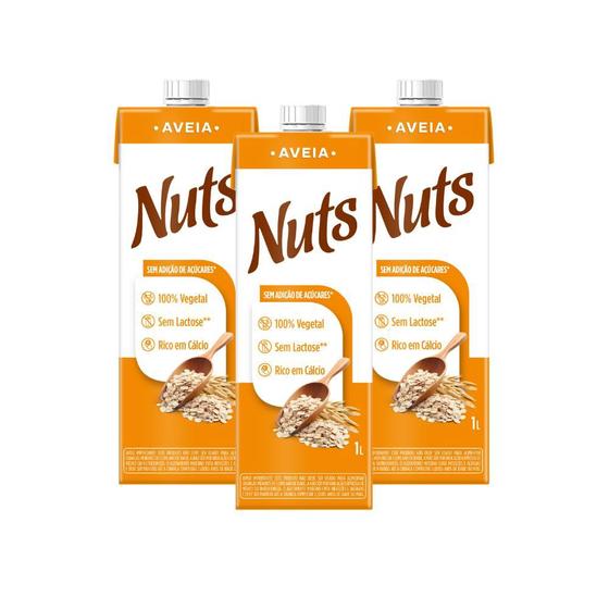 Leite Vegetal Aveia Zero 1L Nuts- 3 Unidades - Bebida Vegetal - Magazine Luiza