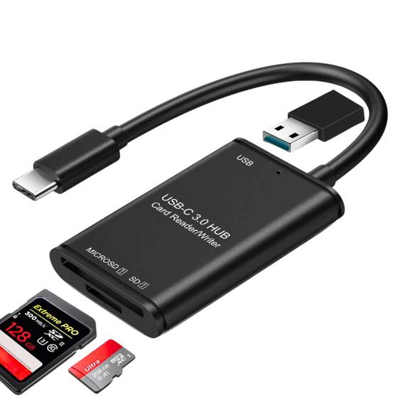 Leitor de Cartão de Memória USB Tipo C SD Card MicroSD e Entrada OTG P ...