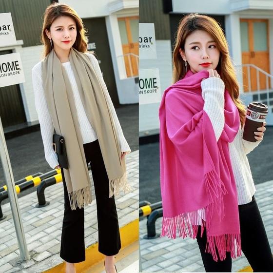 Lenço Longo Cachecol Feminino Echarpe Tipo Pashmina Cor Lisa Com Borla ...