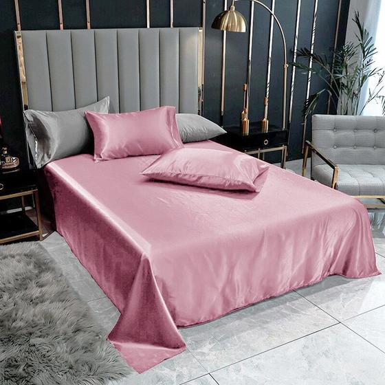 Lençol Superior Solteiro Com Fronha Cetim Seda Rosa Brilho - Confecções ...