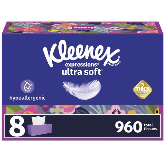 Lenços faciais Kleenex Expressions Ultra Soft 8x120 de 3 camadas ...