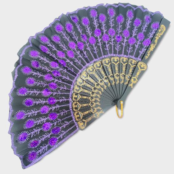 Leque Pomba Gira Cigana Roxo paetê luxo estampado com brilho - Lua ...