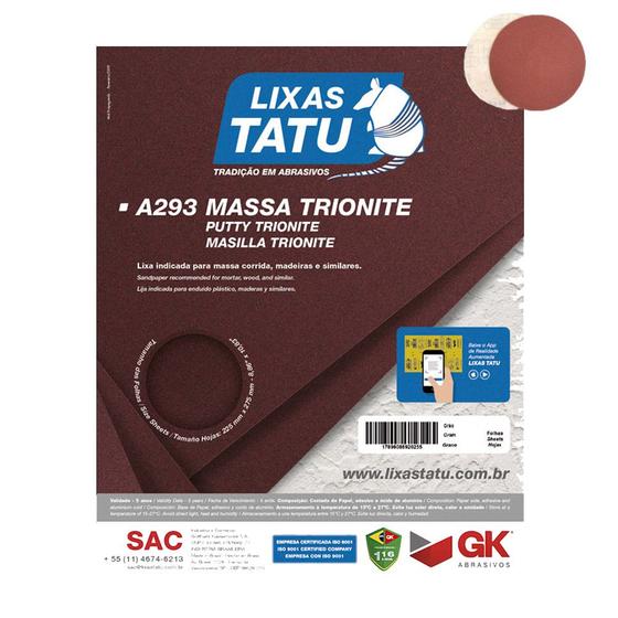 Lixa de Massa Parede Madeira Trionite 100 Grãos 50 Folhas Cód.0011 ...
