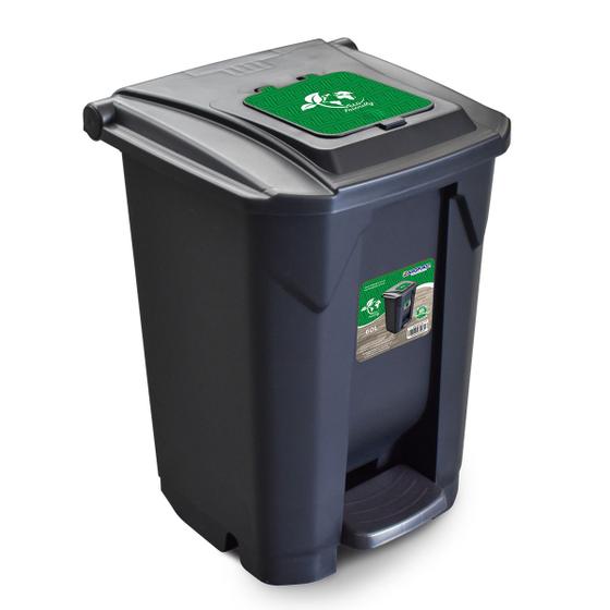 Lixeira 60 Litros Preta Com Rodas Traseiras Tampa Pedal e Tampa 1 Click Plástica - Arqplast ...