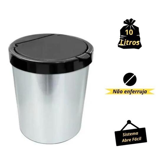 Lixeira Cesto 10 Litros Imita Inox Tampa Click Label Redonda Lixo ...