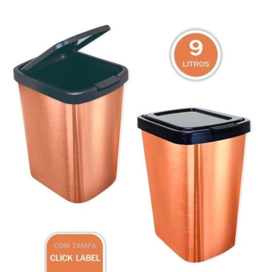 Lixeira Cesto Lixo 9 Litros Tampa Click Label Bronze Inox - Arqplast ...
