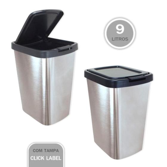 Lixeira Cinza Cesto Lixo 9 Litros Com Tampa Click Label - Arqplast ...