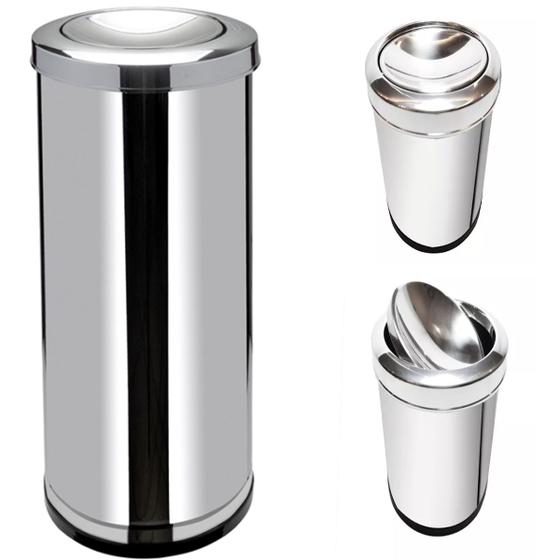 Lixeira Inox 30 Litros Basculante Cesto De Lixo com Tampa Escritório ...