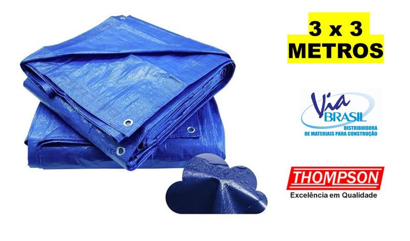 Lona Azul 3x3 Metros Impermeável 100 Micras Com Ilhós Thompson - Lona ...