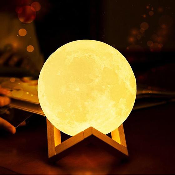 Luminária 3D Lua Cheia Touch 16 Cores RGB Abajur USB Para Decoração Luz ...