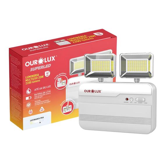 Luminária de Emergência 20w Com 2 Faróis Branco Frio 6500K Multiuso ...