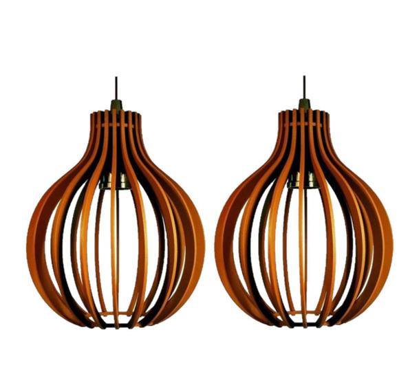 Luminária De Madeira Suspensa Pendente Cozinha Sala Quarto - Colore na ...
