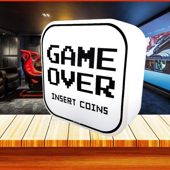 Luminária Game over Tipo Box Com Lâmpada Branco Para Decorar e Iluminar ...
