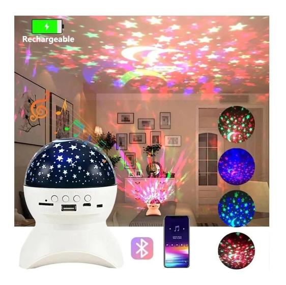 Luminária Infantil Projetor Som Bluetooth Estrela Galaxy - GLOBAL ...