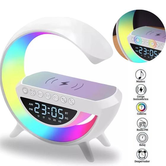 Luminária LED 3 em 1 Compacta - Caixa de Som Bluetooth e Carregador ...