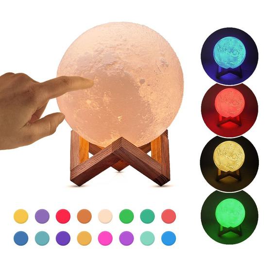 Luminaria Lua Cheia De Mesa Com Várias Cores Abajur 3d Usb Touch Rgb ...