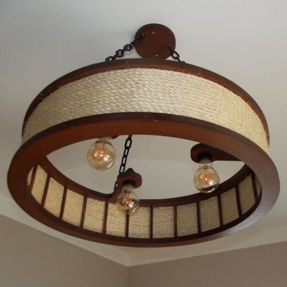 Luminária Lustre Pendente Rústico Madeira/ 3bocal/corrente 57 CM - ELIZ ...