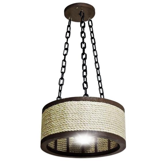 Luminária Lustre Pendente Teto Roda Corda Sisal P Rustica - Redskull ...
